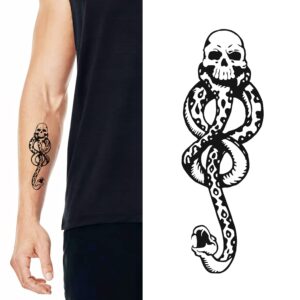 zayvor 20 sheet halloween death eater tattoo, death eater mark tattoo temporary,mark mamba skull snake temporary tattoo for adult kids halloween cosplay costume tattoos accessories gifts