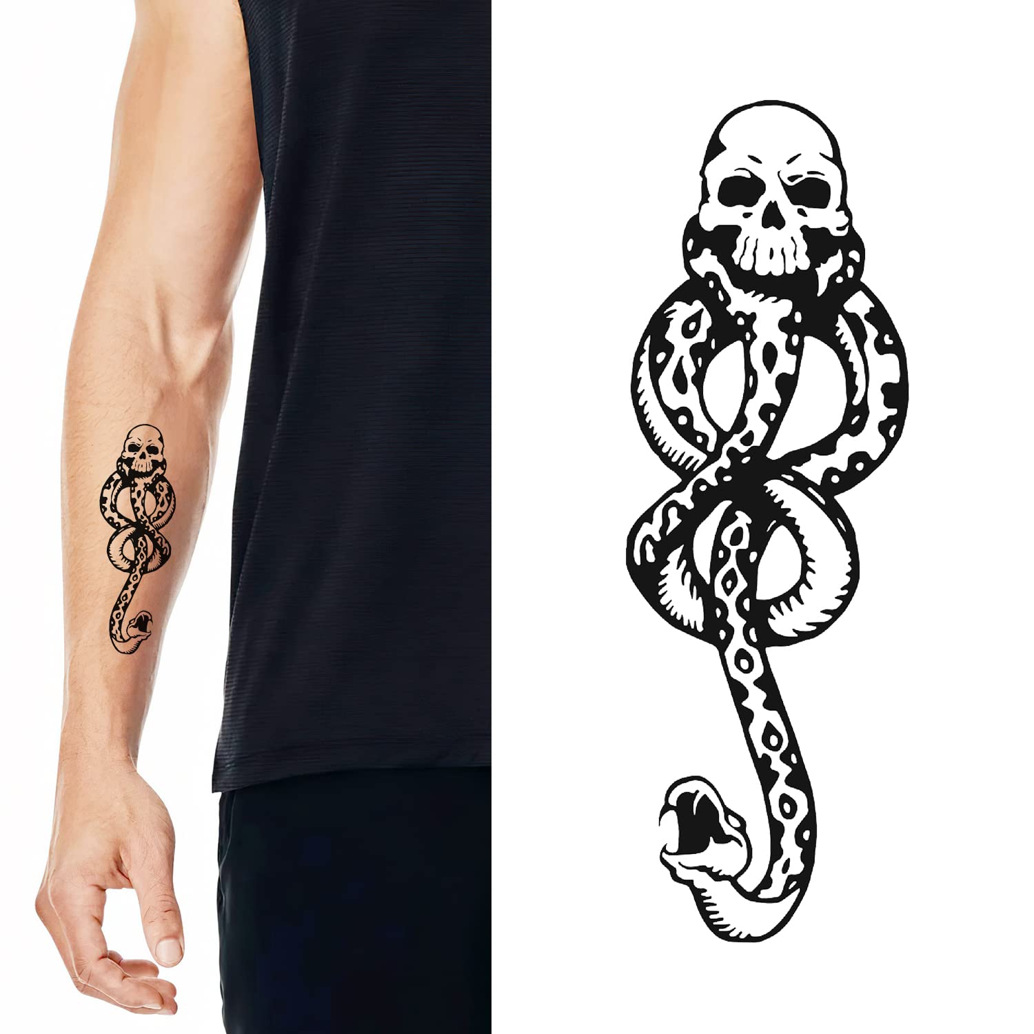 Zayvor 20 Sheet Halloween Death Eater Tattoo, Death Eater Mark Tattoo Temporary,Mark Mamba Skull Snake Temporary Tattoo For Adult Kids Halloween Cosplay Costume Tattoos Accessories Gifts