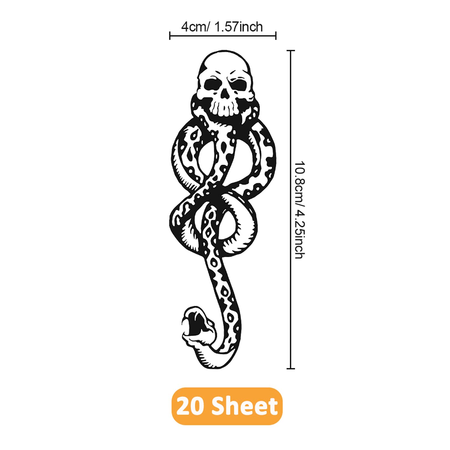 Zayvor 20 Sheet Halloween Death Eater Tattoo, Death Eater Mark Tattoo Temporary,Mark Mamba Skull Snake Temporary Tattoo For Adult Kids Halloween Cosplay Costume Tattoos Accessories Gifts