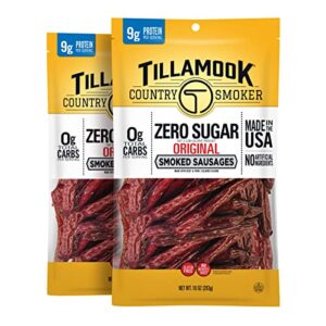 tillamook country smoker zero sugar original keto friendly smoked sausages, 10 ounce (pack of 2)