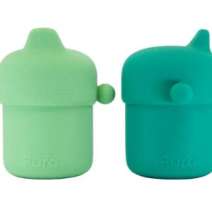 Pura my-my Silicone Sippy Cup 5oz/150ml - Training Cup, Reusable, Platinum Food Grade Medical Grade, Spill Proof Cups for Kids, Toddlers, Babies & Infants - 2-Pack (Mint & Moss)