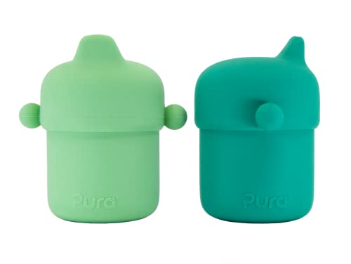 Pura my-my Silicone Sippy Cup 5oz/150ml - Training Cup, Reusable, Platinum Food Grade Medical Grade, Spill Proof Cups for Kids, Toddlers, Babies & Infants - 2-Pack (Mint & Moss)