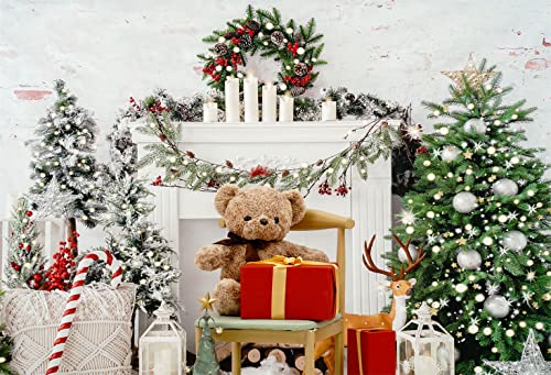 Kate 10×8ft (3×2.5m) Bokeh Bohemia Christmas Tree Photo Backdrop White Fireplace Brick Wall Xmas Photography Background for Christmas Studio Props