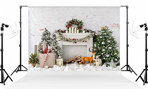 Kate 10×8ft (3×2.5m) Bokeh Bohemia Christmas Tree Photo Backdrop White Fireplace Brick Wall Xmas Photography Background for Christmas Studio Props