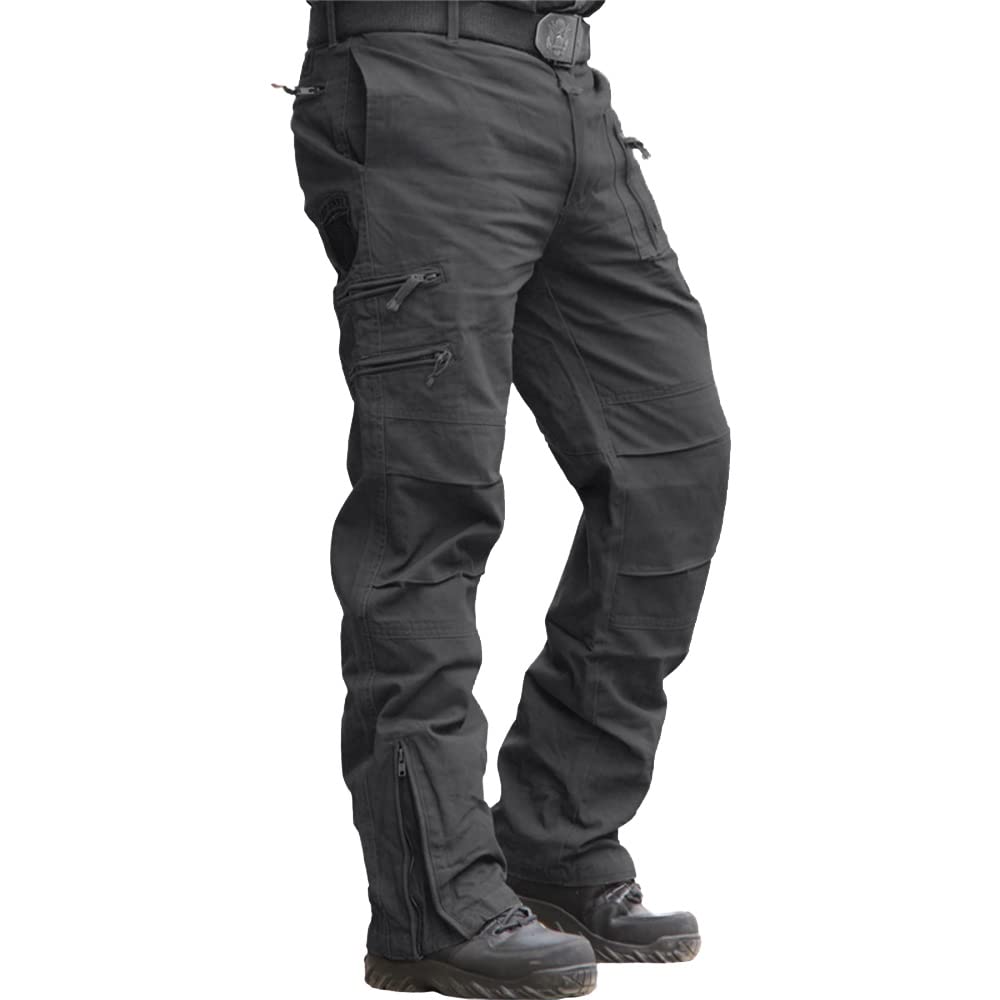 AKARMY Men's Work Pants, Cargo Pants for Men, Straight Tactical Pants, Work Travel Casual Pant with Multi Zipper Pockets 9920 Gray 34