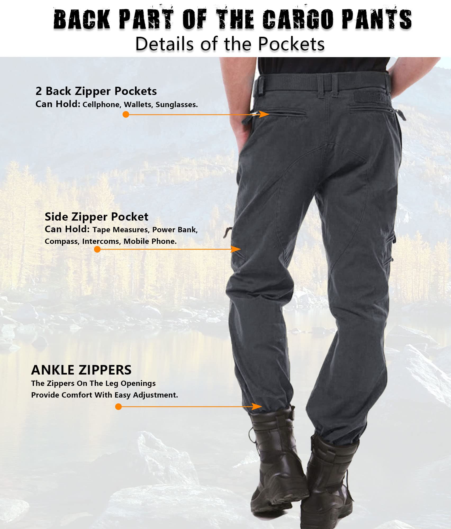 AKARMY Men's Work Pants, Cargo Pants for Men, Straight Tactical Pants, Work Travel Casual Pant with Multi Zipper Pockets 9920 Gray 34