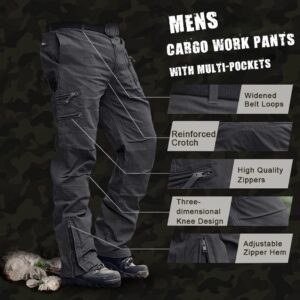 AKARMY Men's Work Pants, Cargo Pants for Men, Straight Tactical Pants, Work Travel Casual Pant with Multi Zipper Pockets 9920 Gray 34