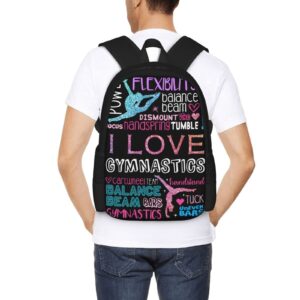 ALIFAFA Kids I Love Gymnastics School Backpack Bookbag for Teens Boys Girls, Blue Pink School & Travel Backpacks for Elementary Middle High College Students, Unique Casual 17 Inch Daypack Rucksack