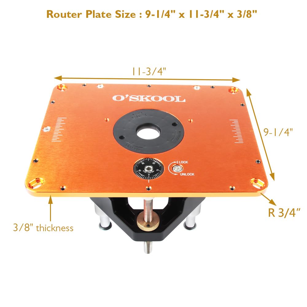 O'SKOOL Router Lift Systems for 3-1/2" Diameter Motors, 9-1/4'' x 11-3/4'' Plate 5-Piece Insert Ring Kit