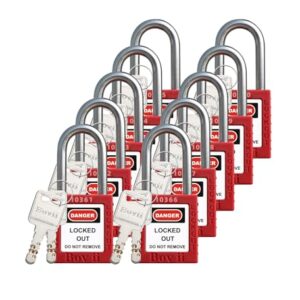 Boviisky 10 Red Lockout Tagout Locks Set, Loto Locks Keyed Different, 2 Keys Per Lock, OSHA Compliant Lockout Locks