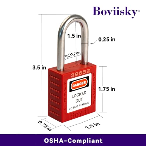 Boviisky 10 Red Lockout Tagout Locks Set, Loto Locks Keyed Different, 2 Keys Per Lock, OSHA Compliant Lockout Locks