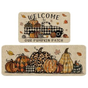 hexagram thanksgiving kitchen mats set of 2, thanksgiving kitchen rugs and mats, autumn farmhouse buffalo plaid mats for floor decorations, decorative thanksgiving kitchen decor 17x29 inch-17x47 inch