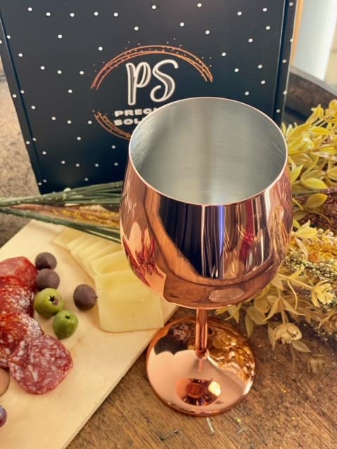 Precision Solutions Rose Gold Fancy Stainless Steel Wine Glasses with Gift Box (Set of 2) 18oz – Our Stunning & Elegant Metal Wine Glass is Unbreakable - Great for Picnics & Outdoors Events