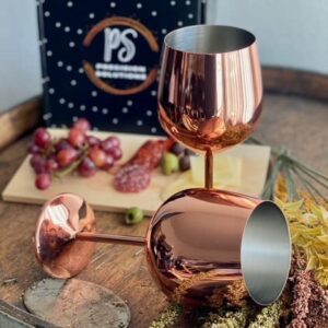 Precision Solutions Rose Gold Fancy Stainless Steel Wine Glasses with Gift Box (Set of 2) 18oz – Our Stunning & Elegant Metal Wine Glass is Unbreakable - Great for Picnics & Outdoors Events