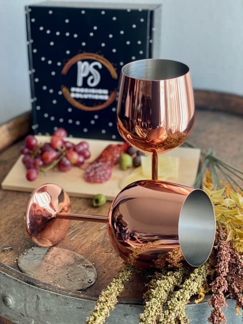 Precision Solutions Rose Gold Fancy Stainless Steel Wine Glasses with Gift Box (Set of 2) 18oz – Our Stunning & Elegant Metal Wine Glass is Unbreakable - Great for Picnics & Outdoors Events