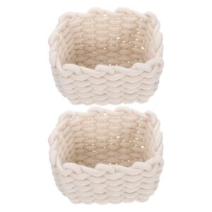 milisten 2pcs cotton rope storage box small basket small cotton rope basket small toy shallow basket snack storage bins small woven basket sundries storage basket newborn front door white