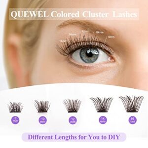 QUEWEL Colored Cluster Lashes Wide Stem Red Individual Lashes C/D Curl Mix8-16mm DIY Eyelash Extension False Eyelashes Natural&Mega Styles Soft for Personal Makeup Use at Home (Mega-BrownC-Mix8-16)