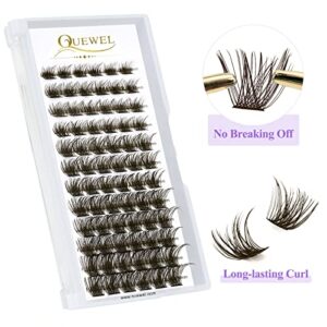 QUEWEL Colored Cluster Lashes Wide Stem Red Individual Lashes C/D Curl Mix8-16mm DIY Eyelash Extension False Eyelashes Natural&Mega Styles Soft for Personal Makeup Use at Home (Mega-BrownC-Mix8-16)