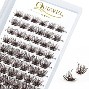 QUEWEL Colored Cluster Lashes Wide Stem Red Individual Lashes C/D Curl Mix8-16mm DIY Eyelash Extension False Eyelashes Natural&Mega Styles Soft for Personal Makeup Use at Home (Mega-BrownC-Mix8-16)