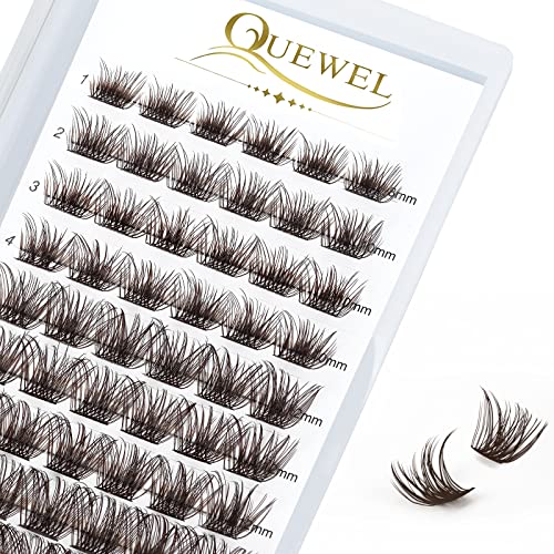 QUEWEL Colored Cluster Lashes Wide Stem Red Individual Lashes C/D Curl Mix8-16mm DIY Eyelash Extension False Eyelashes Natural&Mega Styles Soft for Personal Makeup Use at Home (Mega-BrownC-Mix8-16)