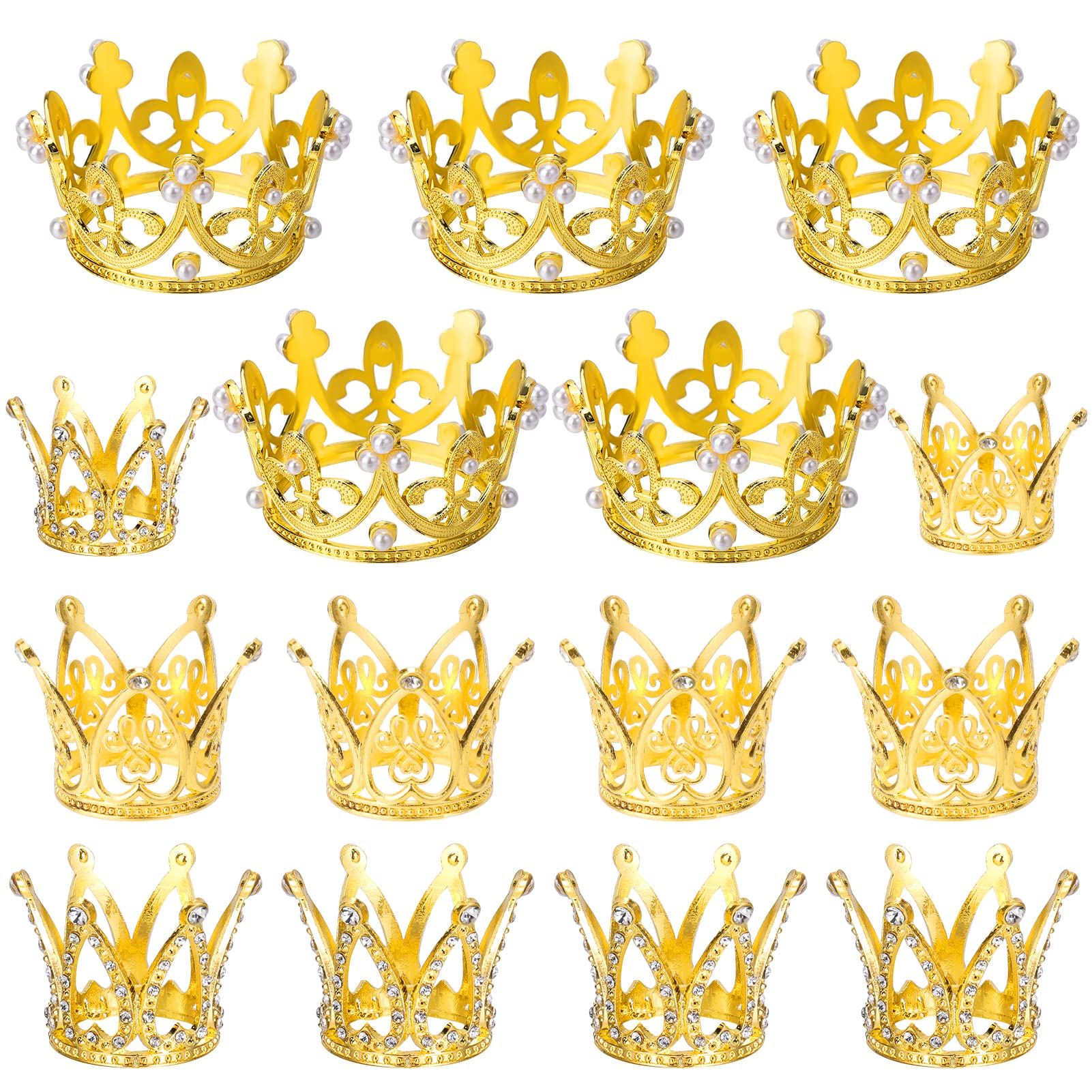 Ayfjovs 15 Pieces 3 Size Crown for Cake Topper Mini Baby Crown Tiny Queen Crowns for Flower Bouquet Accessories Mother's Day Women Lady Girl Wedding Baby Shower Birthday Valentines Party Decoration