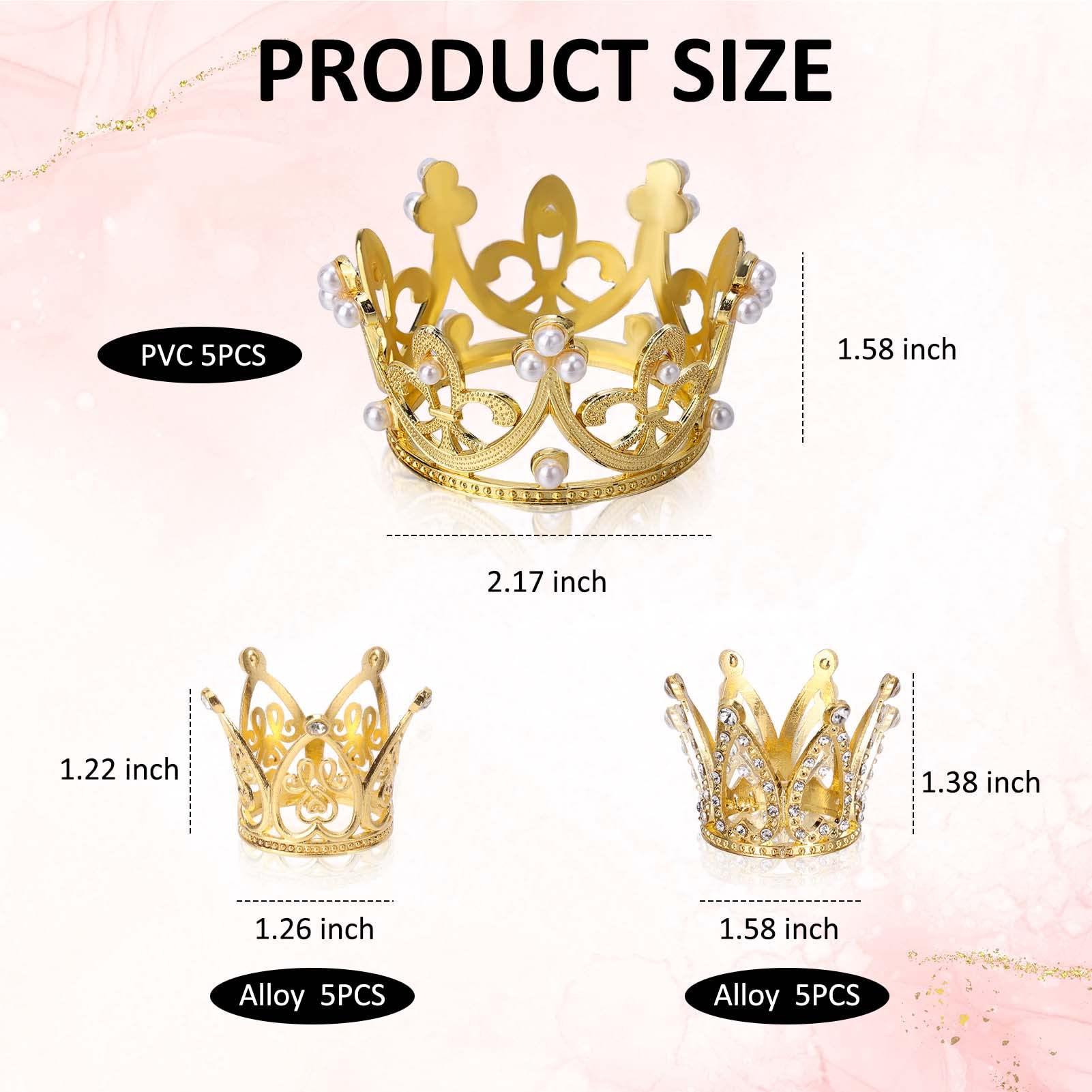 Ayfjovs 15 Pieces 3 Size Crown for Cake Topper Mini Baby Crown Tiny Queen Crowns for Flower Bouquet Accessories Mother's Day Women Lady Girl Wedding Baby Shower Birthday Valentines Party Decoration