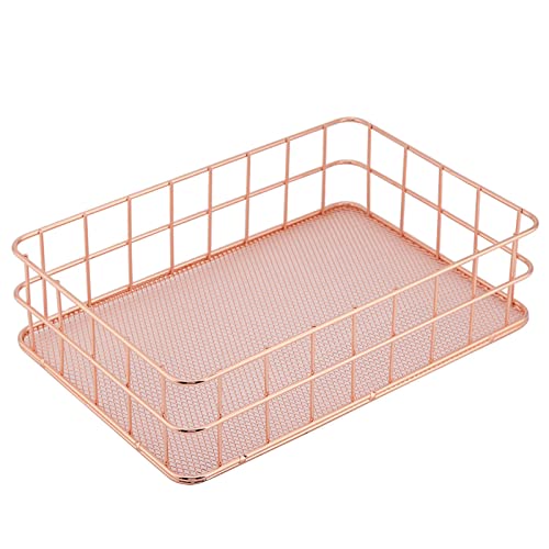 Fdit Storage Basket,Rose Gold Iron Storage Basket Organizer Shelf Storage Rack Desk Decor for Office,Home and Student Desk(D)