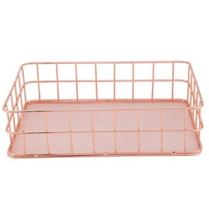 fdit storage basket,rose gold iron storage basket organizer shelf storage rack desk decor for office,home and student desk(d)