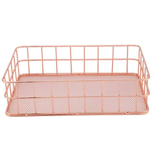 Fdit Storage Basket,Rose Gold Iron Storage Basket Organizer Shelf Storage Rack Desk Decor for Office,Home and Student Desk(D)