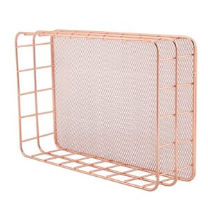 Fdit Storage Basket,Rose Gold Iron Storage Basket Organizer Shelf Storage Rack Desk Decor for Office,Home and Student Desk(D)