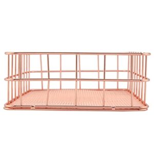 Fdit Storage Basket,Rose Gold Iron Storage Basket Organizer Shelf Storage Rack Desk Decor for Office,Home and Student Desk(D)