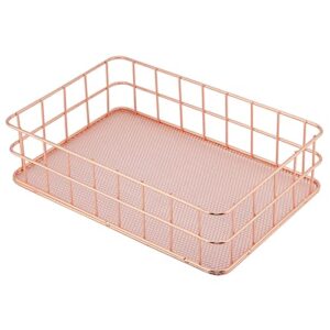 Fdit Storage Basket,Rose Gold Iron Storage Basket Organizer Shelf Storage Rack Desk Decor for Office,Home and Student Desk(D)