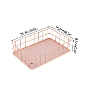 Fdit Storage Basket,Rose Gold Iron Storage Basket Organizer Shelf Storage Rack Desk Decor for Office,Home and Student Desk(D)