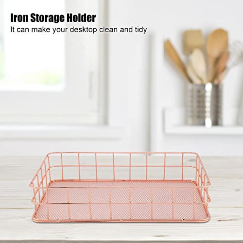 Fdit Storage Basket,Rose Gold Iron Storage Basket Organizer Shelf Storage Rack Desk Decor for Office,Home and Student Desk(D)