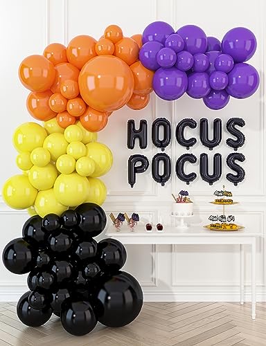 HOUSE OF PARTY Halloween Balloon Arch Kit – 86 Pcs Hocus Pocus Decorations, Yellow, Purple, Orange and Black Halloween Balloons Decorations Halloween Party Decorations Happy Halloween Party Supplies