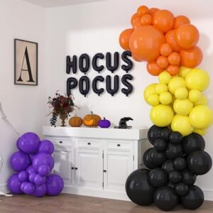 HOUSE OF PARTY Halloween Balloon Arch Kit – 86 Pcs Hocus Pocus Decorations, Yellow, Purple, Orange and Black Halloween Balloons Decorations Halloween Party Decorations Happy Halloween Party Supplies