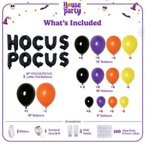 HOUSE OF PARTY Halloween Balloon Arch Kit – 86 Pcs Hocus Pocus Decorations, Yellow, Purple, Orange and Black Halloween Balloons Decorations Halloween Party Decorations Happy Halloween Party Supplies