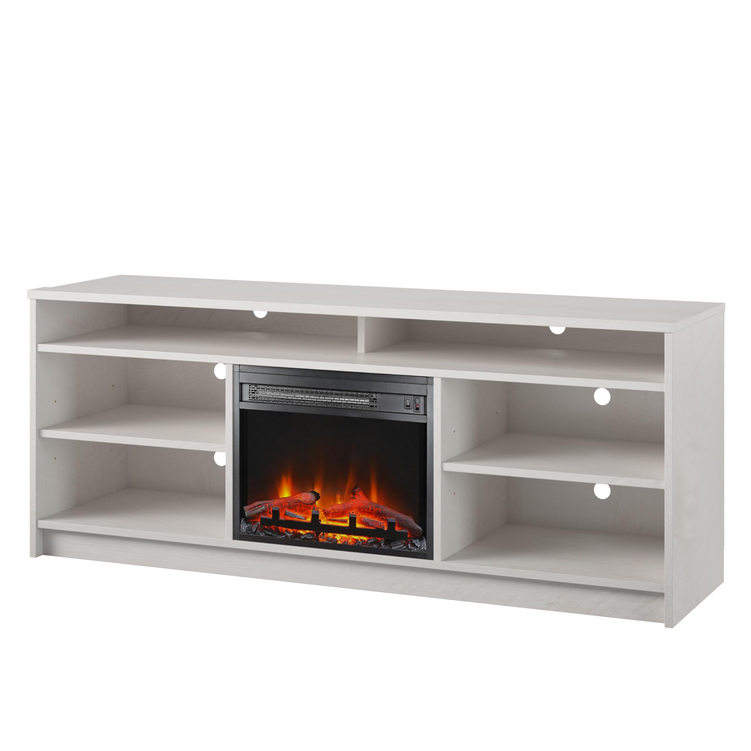 Ameriwood Home Hendrix 65" TV Stand with Electric Fireplace Insert and 6 Shelves, Ivory Oak