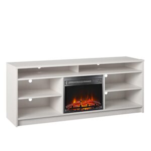 Ameriwood Home Hendrix 65" TV Stand with Electric Fireplace Insert and 6 Shelves, Ivory Oak