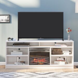 Ameriwood Home Hendrix 65" TV Stand with Electric Fireplace Insert and 6 Shelves, Ivory Oak