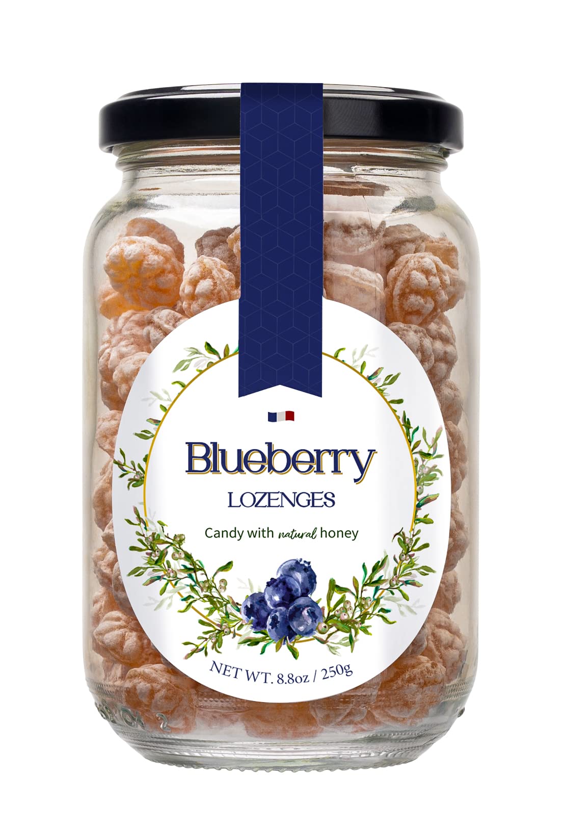 Gourmanity Blueberry Flavor Natural Honey Lozenges 250gr, Gourmet Candy Honey Drops, Soothing Honey Throat Lozenges (8.8oz/250gr Pack)