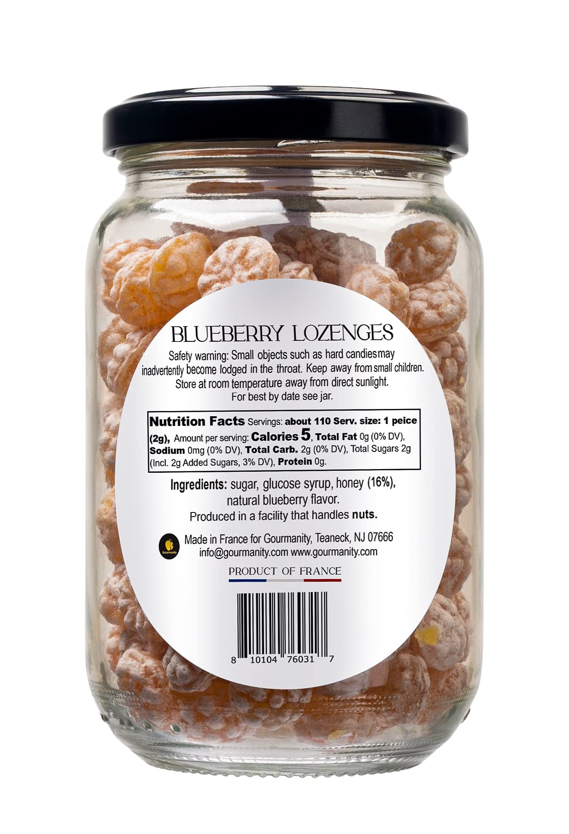 Gourmanity Blueberry Flavor Natural Honey Lozenges 250gr, Gourmet Candy Honey Drops, Soothing Honey Throat Lozenges (8.8oz/250gr Pack)