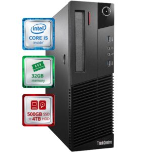 lenovo desktop computer, intel i5 processor, 32gb ram, 500gb ssd, 4tb hdd, wifi, bluetooth, usb 3.0, ps/2, display port, vga, audio, ethernet, pcie slots, windows 10 pro