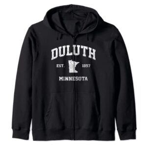 Duluth Minnesota MN vintage State Athletic Style Zip Hoodie