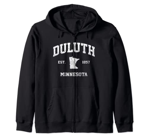 Duluth Minnesota MN vintage State Athletic Style Zip Hoodie