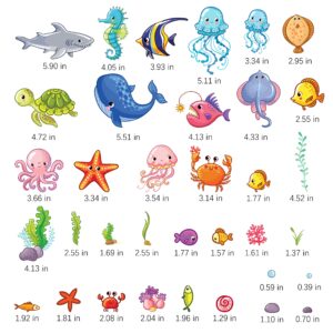 Glow in The Dark Cute Ocean Wall Decals, Under The Sea Life Fish Animals Stickers for Nursery, Removable Living Room Bedroom Bathroom Decoration