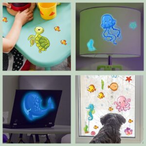 Glow in The Dark Cute Ocean Wall Decals, Under The Sea Life Fish Animals Stickers for Nursery, Removable Living Room Bedroom Bathroom Decoration