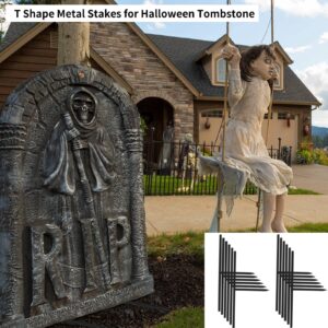 Halloween Tombstone Stakes 6.50 x 3.1 inches Foam Graveyard Stakes 1/6 Inch Diameter Bold T Shape Metal Stakes for Halloween Tombstone Indoor and Yard Outdoor Decorations (12)