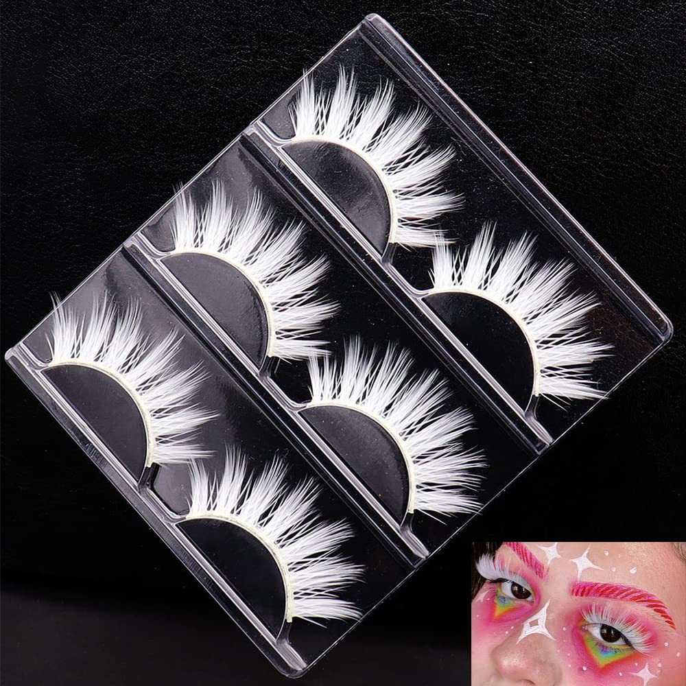 White Lashes Cosplay White False Eyelashes MUQIU37 Thick Natural White Fake Eye Lashes Can Be Painted Easter Eyelashes Halloween Costume Party Eye Lashes Tool Stage Performance (MQ701-5 Pairs-17mm)