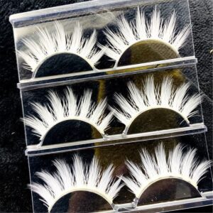 White Lashes Cosplay White False Eyelashes MUQIU37 Thick Natural White Fake Eye Lashes Can Be Painted Easter Eyelashes Halloween Costume Party Eye Lashes Tool Stage Performance (MQ701-5 Pairs-17mm)